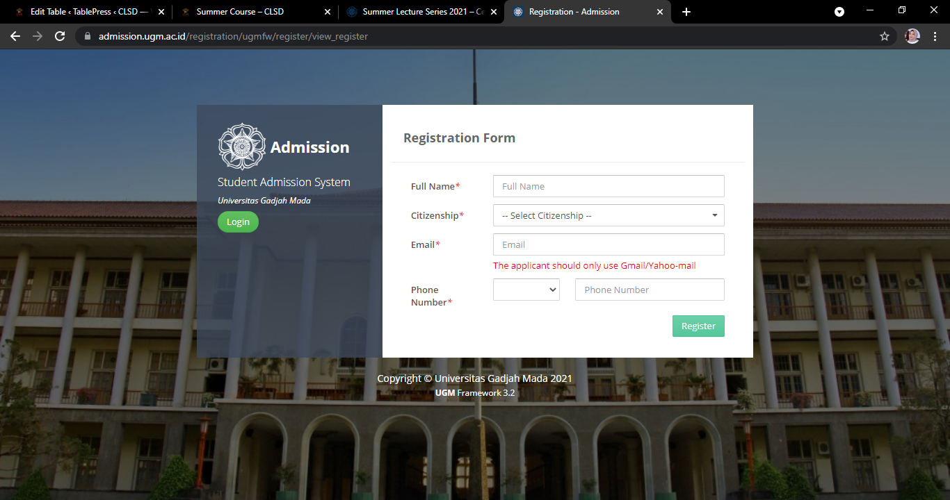 Admission SC Backup – CLSD